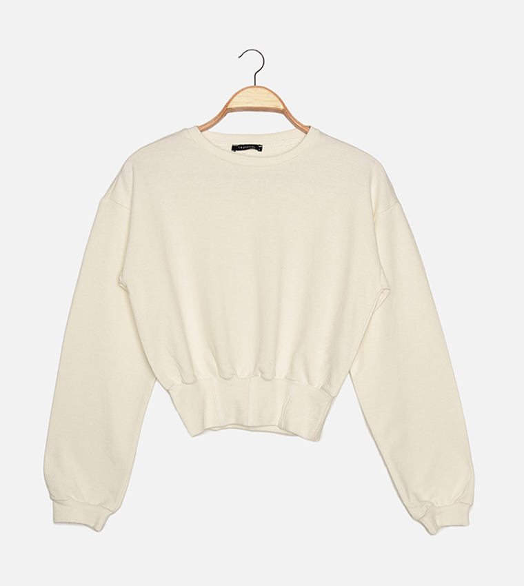 Buy Trendyol Basic Crop Top In White | 6thStreet UAE