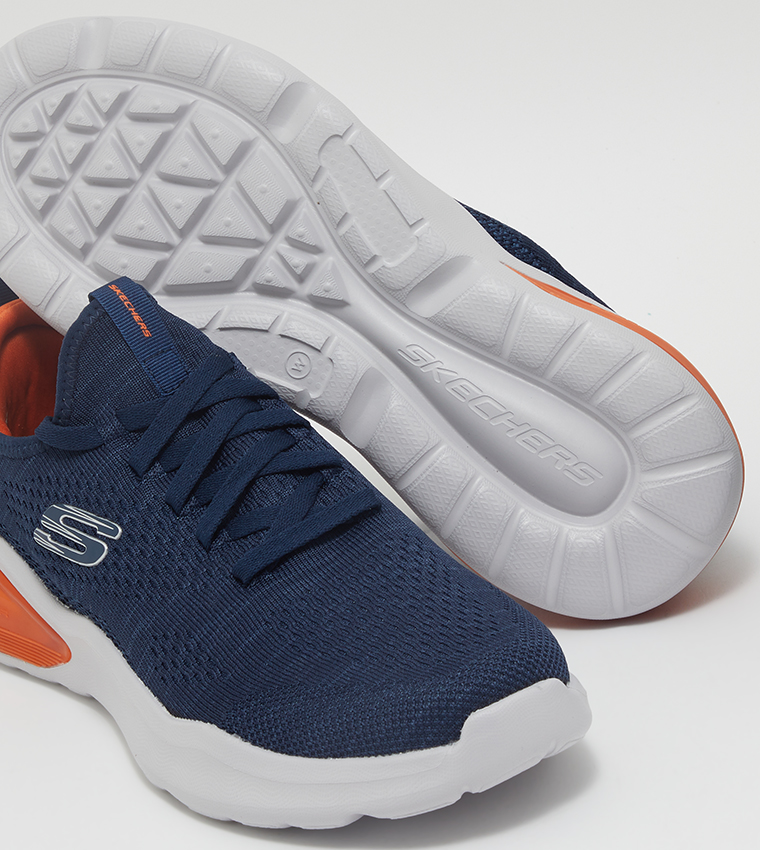 Buy Skechers Lace Up Low Top Sneakers With Air Cushioning In Blue ...