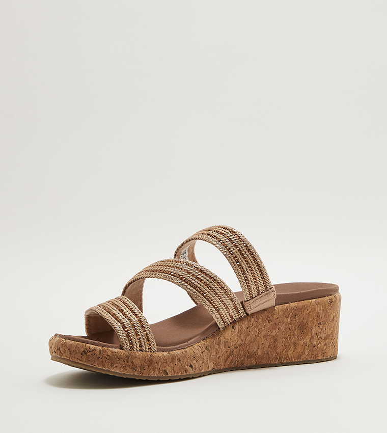 Buy Skechers ARCH FIT BEVERLEE Embellished Wedge Sandals In Brown ...