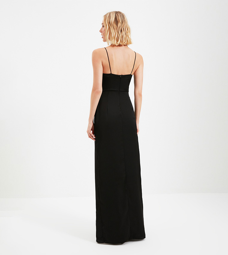 Buy Trendyol Cross Over Wrap Evening & Graduation Maxi Dress In Black ...