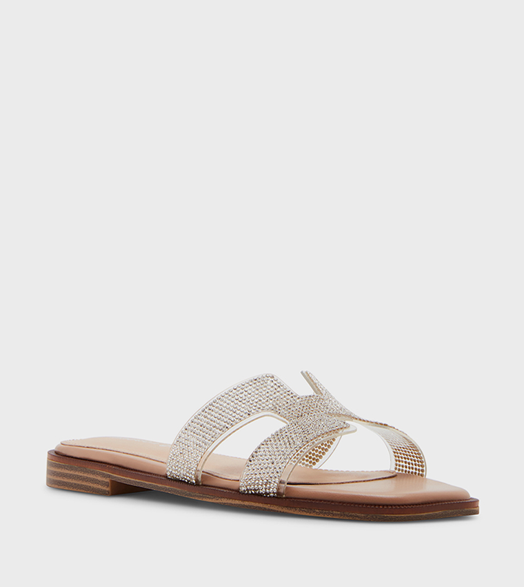 Buy Steve Madden HAILEY R Embellished Flat Sandals In Silver ...