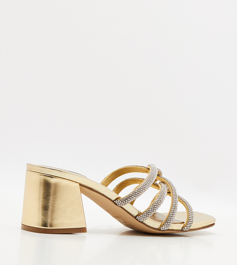 Buy Nine West GLITZ Embellished Block Heel Sandals In Gold | 6thStreet UAE