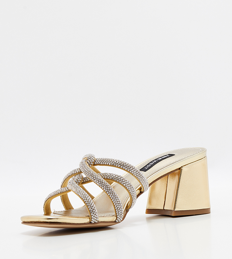 Buy Nine West GLITZ Embellished Block Heel Sandals In Gold | 6thStreet UAE