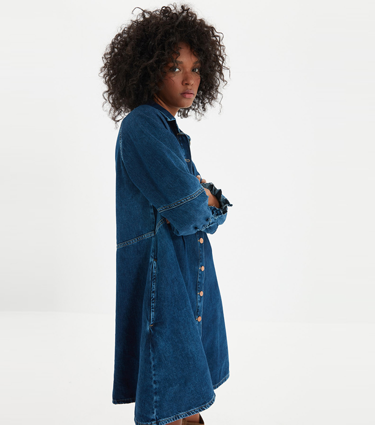 Buy Trendyol Blue Stitching Detailed Denim Dress In Blue | 6thStreet Kuwait