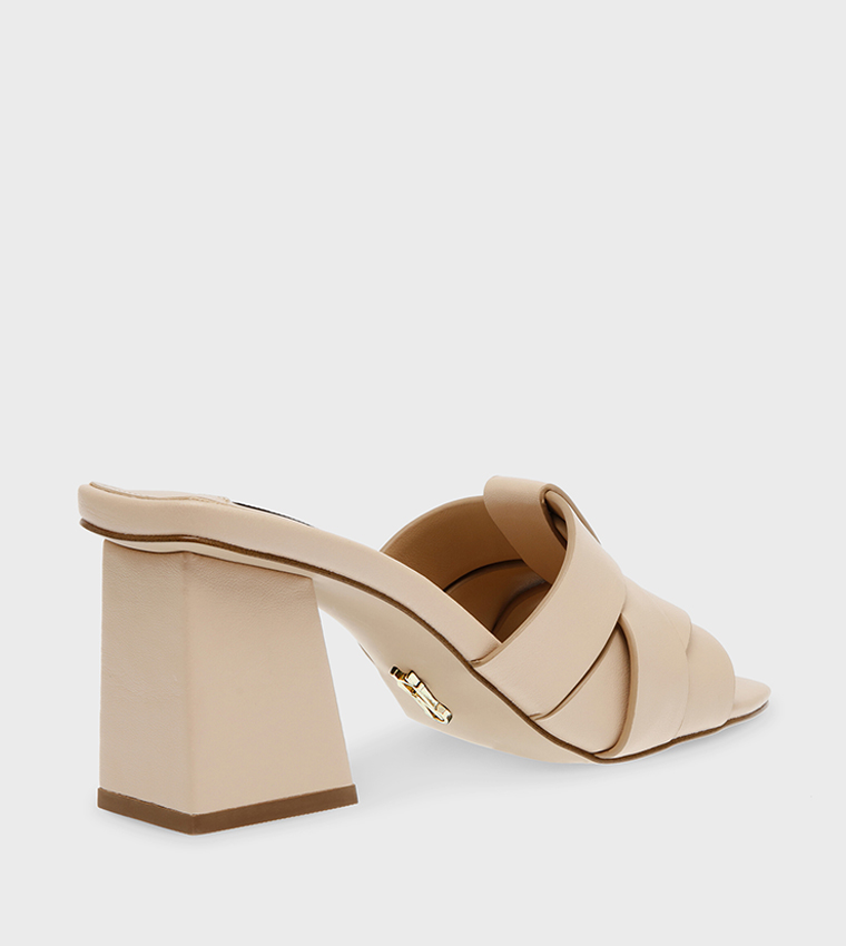 Buy Steve Madden ARIAH Crossover Strap Block Heel Sandals In Beige ...