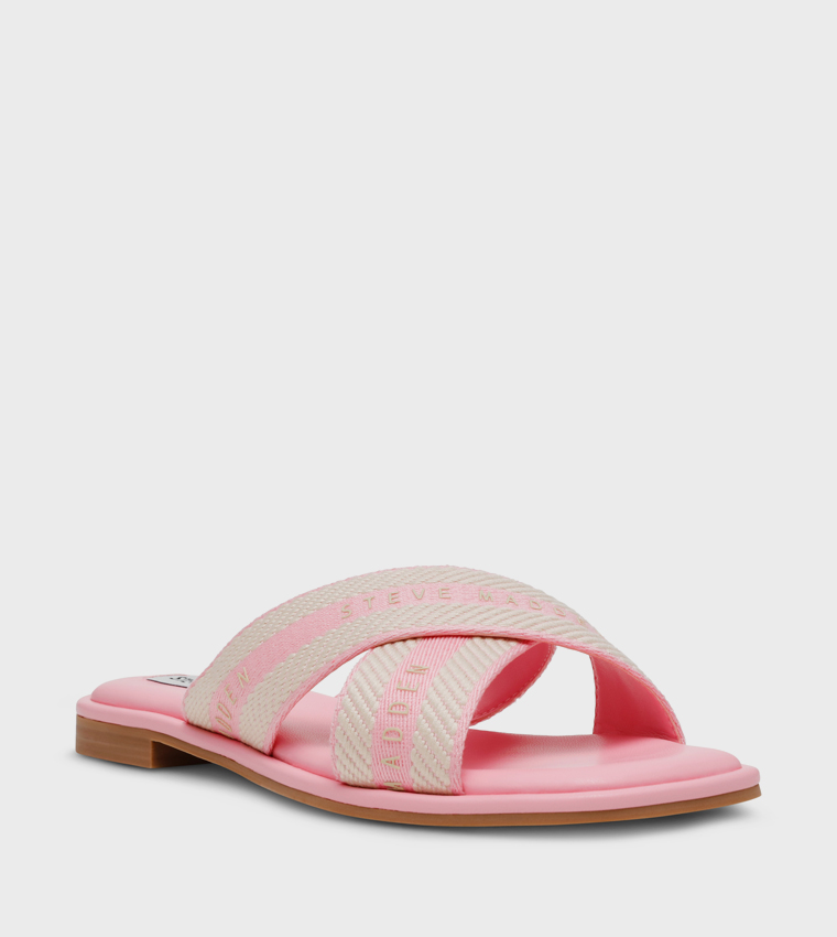 Buy Steve Madden ARROWS Criss Cross Strap Flat Sandals In Pink ...