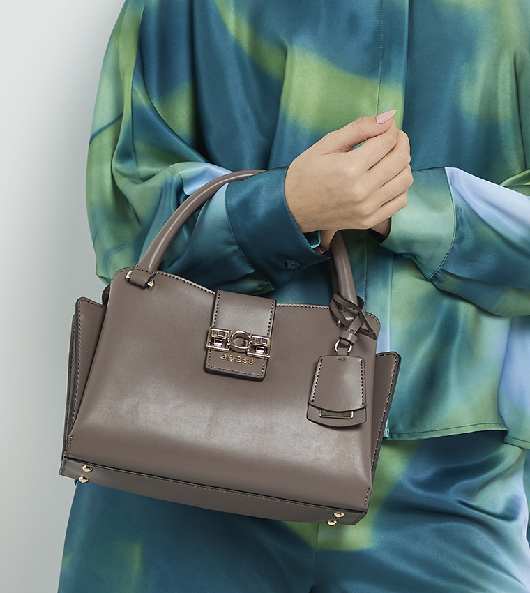 Buy Guess JANE Logo Printed Satchel Bag In Taupe | 6thStreet UAE