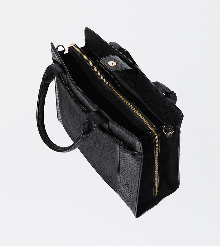 Buy Parfois Textured Laptop Bag With Pouch In Black | 6thStreet UAE