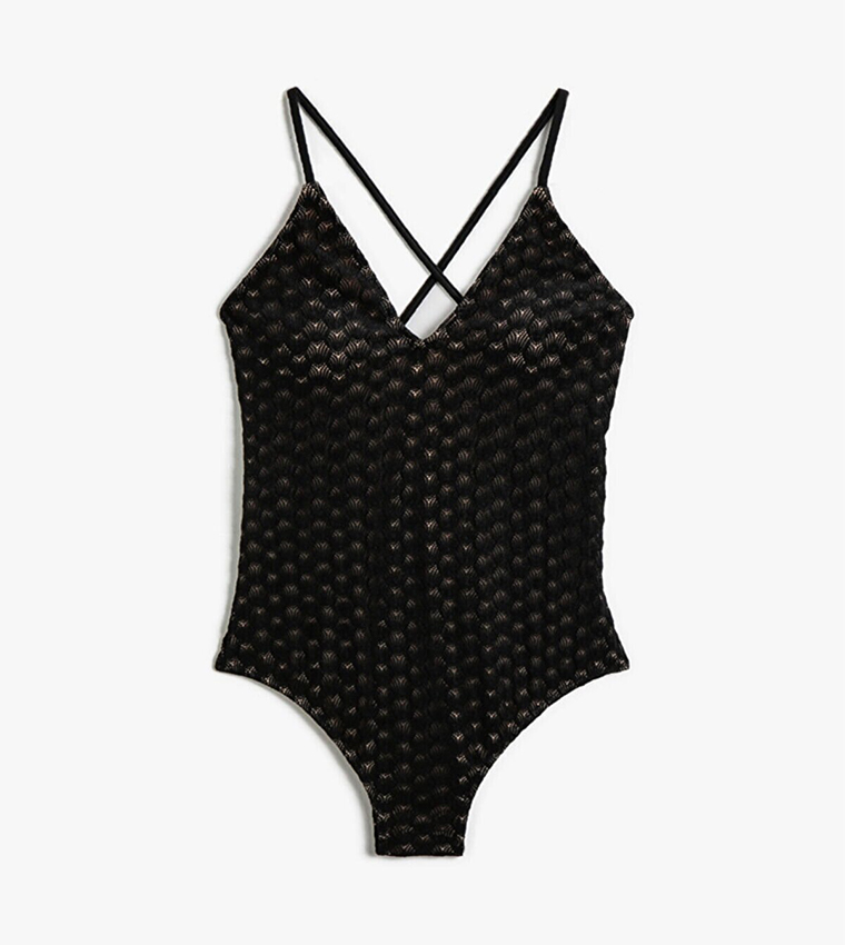 Buy Koton Self Designed String Neck Swimsuit In Black | 6thStreet Qatar