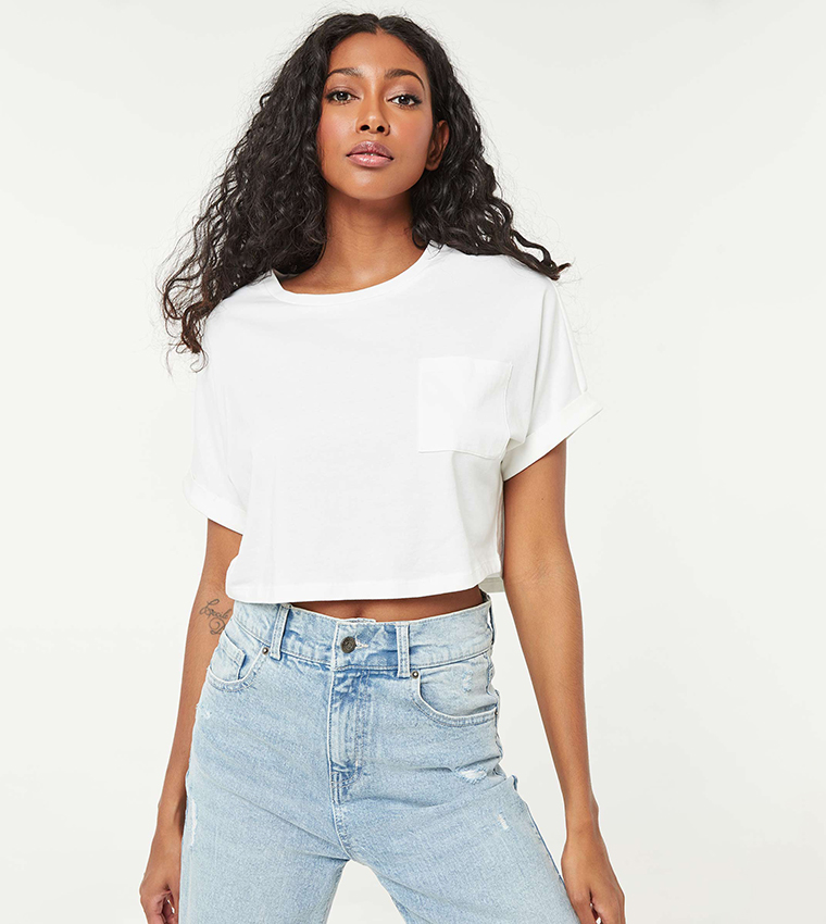 Buy Ardene Boxy Crop T Shirt In White | 6thStreet Kuwait