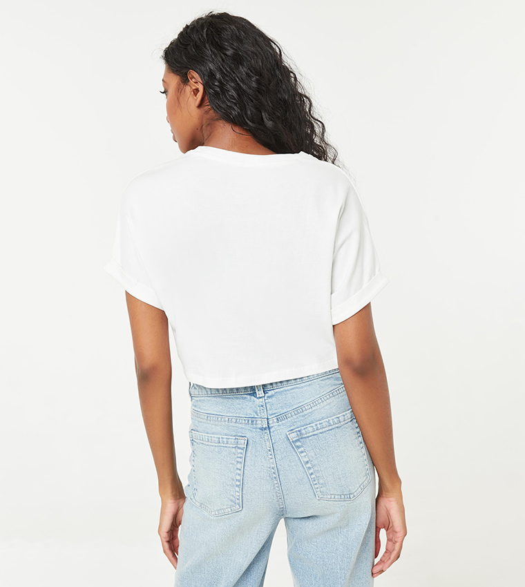 Buy Ardene Boxy Crop T Shirt In White | 6thStreet Kuwait