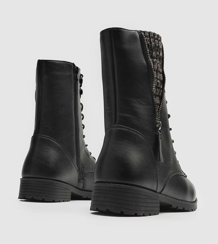 Buy Ardene Combat Boots With Knit Detail In Black | 6thStreet Oman