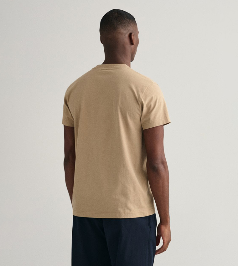 Buy GANT Tonal Archive Shield Logo Embossed T Shirt In Brown ...