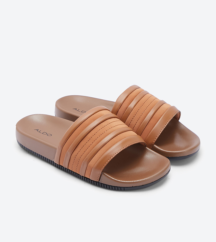 Buy Aldo Astolle Broad Strap Round Toe Slides Tan In Tan | 6thStreet Qatar