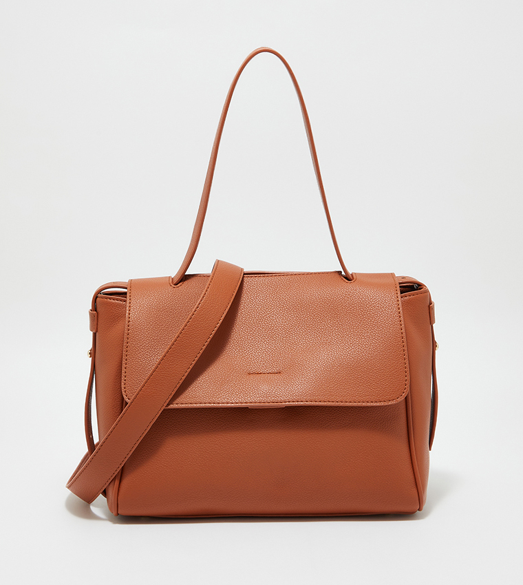 Buy VINCCI Textured Shoulder Bag With Adjustable Strap In Tan ...