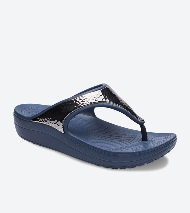 Buy Crocs Sloane Hammered Metallic Flip Flops Navy 205134 463 In Navy ...