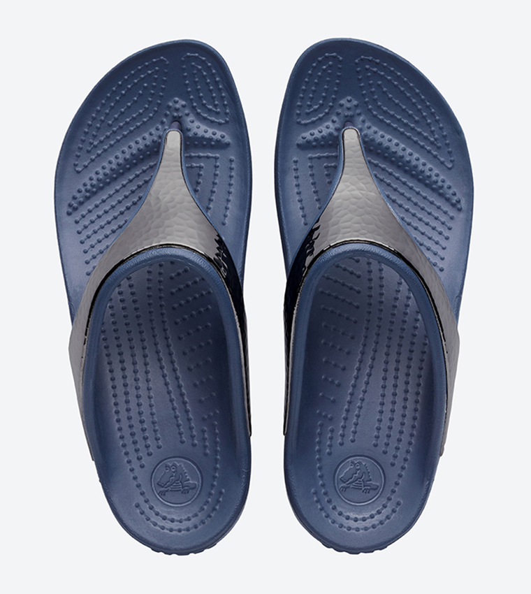 Buy Crocs Sloane Hammered Metallic Flip Flops Navy 205134 463 In Navy ...