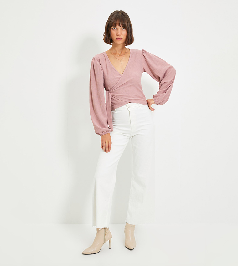 Buy Trendyol Tie Up Cross Over Crop Top In Pink | 6thStreet UAE