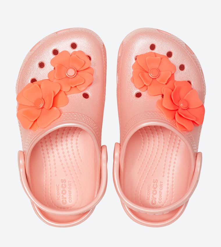Buy Crocs Flower Beaded Detail Round Toe Clogs Pink In Pink | 6thStreet UAE