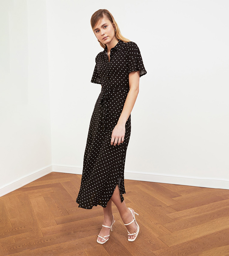 Buy Trendyol Polka Dots Shirt Dress In Black | 6thStreet UAE