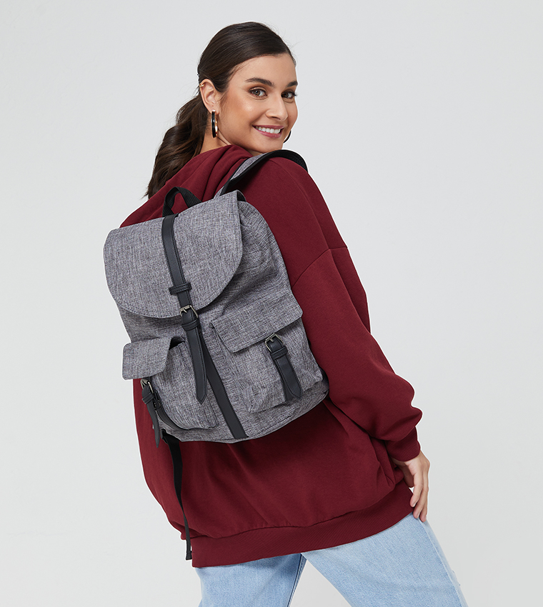 Buy Ardene Canvas Flap Backpack In Grey | 6thStreet Kuwait