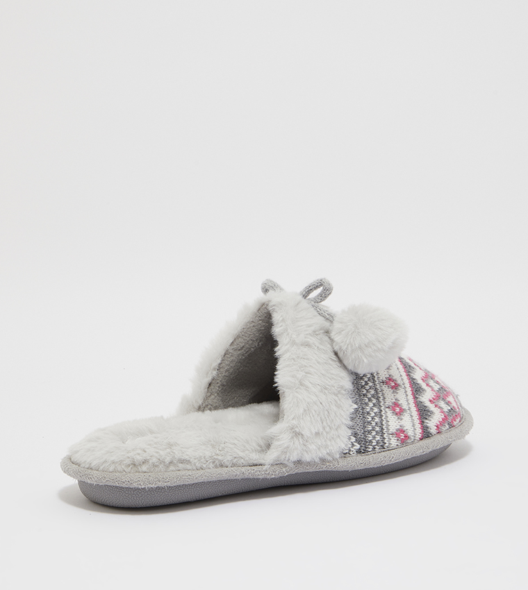 Buy Ardene Cable Knit Slide Slippers With Pompoms In Grey | 6thStreet UAE