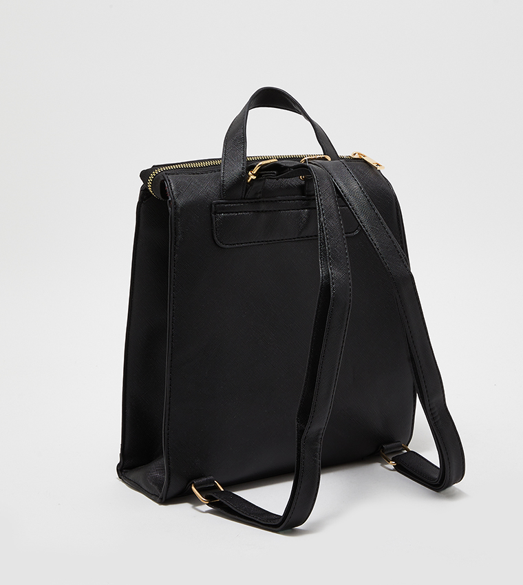 Buy Ardene Textured Backpack With Pom Pom Detail In Black | 6thStreet ...