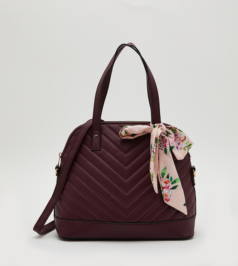 Buy Ardene Topstitched Chevron Tote Bag With Scarf In Burgundy ...