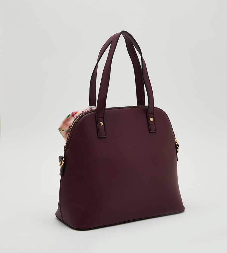 Buy Ardene Topstitched Chevron Tote Bag With Scarf In Burgundy ...