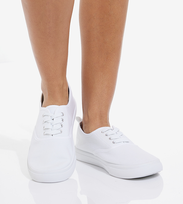 Buy Ardene Solid Lace Up Casual Shoes In White | 6thStreet UAE