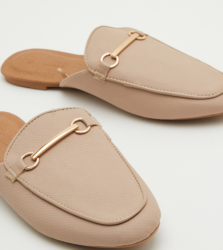 Buy Ardene Metal Accent Flat Mules In Beige | 6thStreet UAE