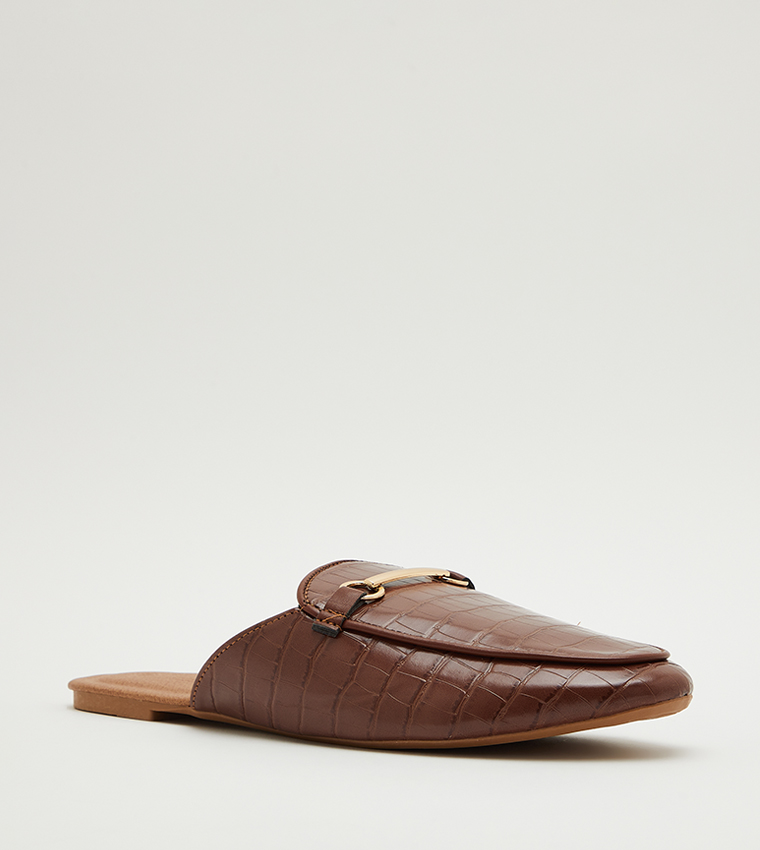 Buy Ardene Textured Metal Accent Flat Mules In Brown | 6thStreet Oman