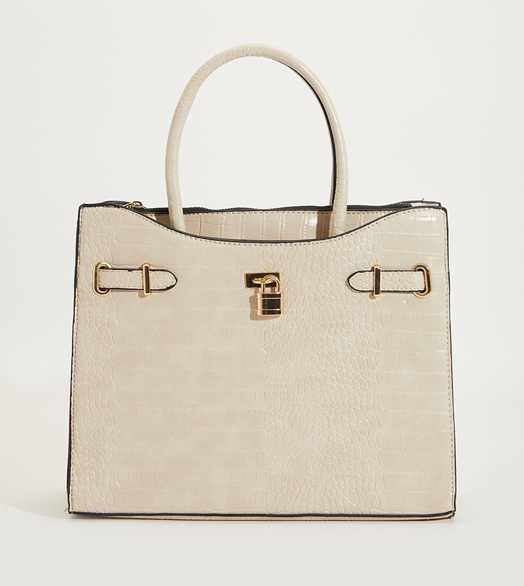 Buy Ardene Croc Embossed Tote Bag In Beige | 6thStreet UAE