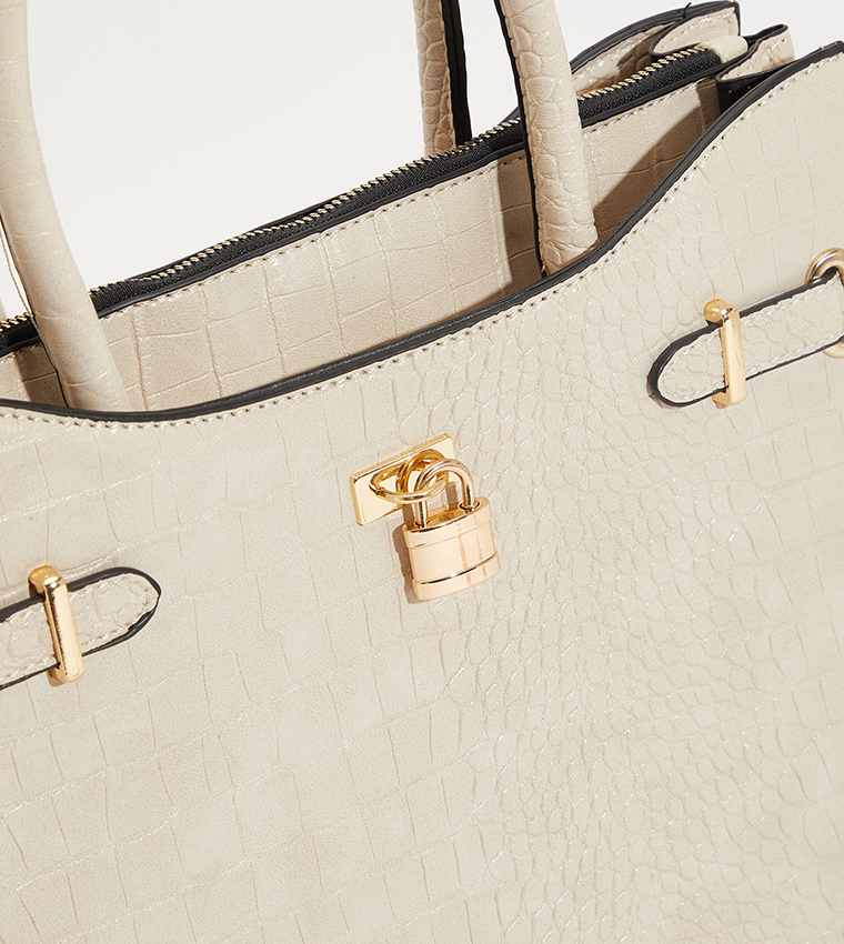 Buy Ardene Croc Embossed Tote Bag In Beige | 6thStreet UAE