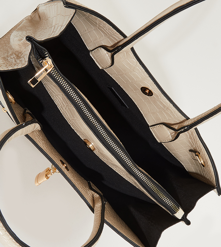 Buy Ardene Croc Embossed Tote Bag In Beige | 6thStreet UAE