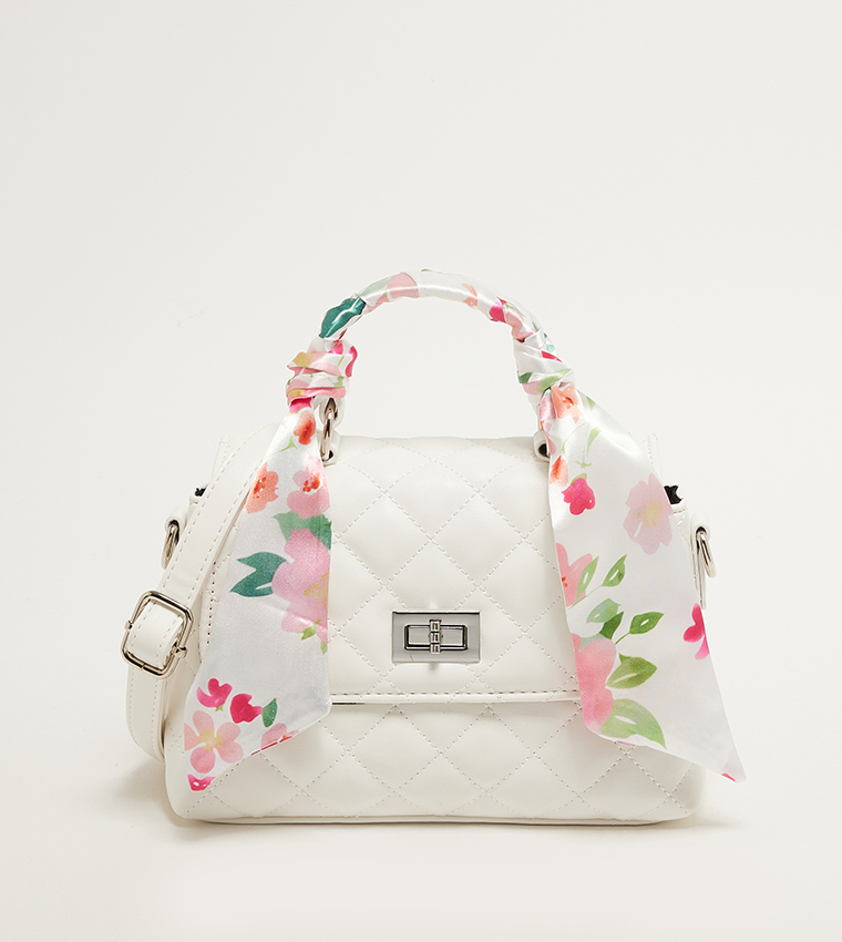 Buy Ardene Quilted Top Handle Bag With Scarf In White | 6thStreet UAE