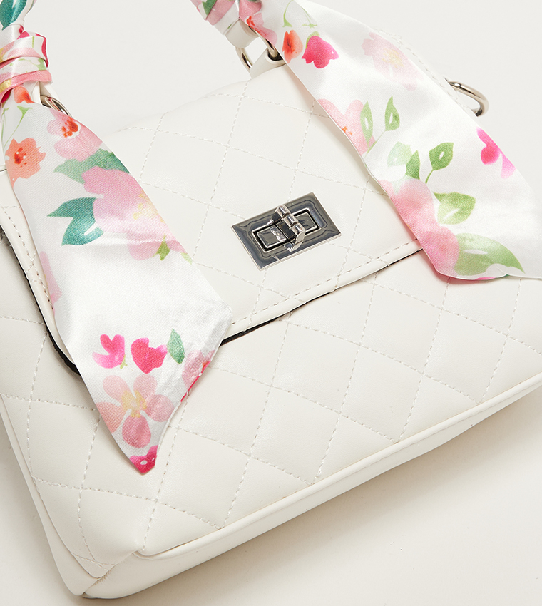 Buy Ardene Quilted Top Handle Bag With Scarf In White | 6thStreet UAE