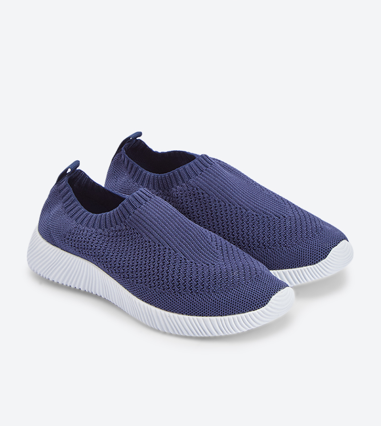 Buy R&B Round Toe Slip Ons Running Shoes Navy 2116 In Navy | 6thStreet ...