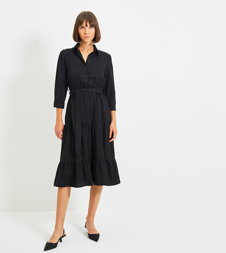 Buy Trendyol Black Belted Shirt Dress In Black | 6thStreet Qatar