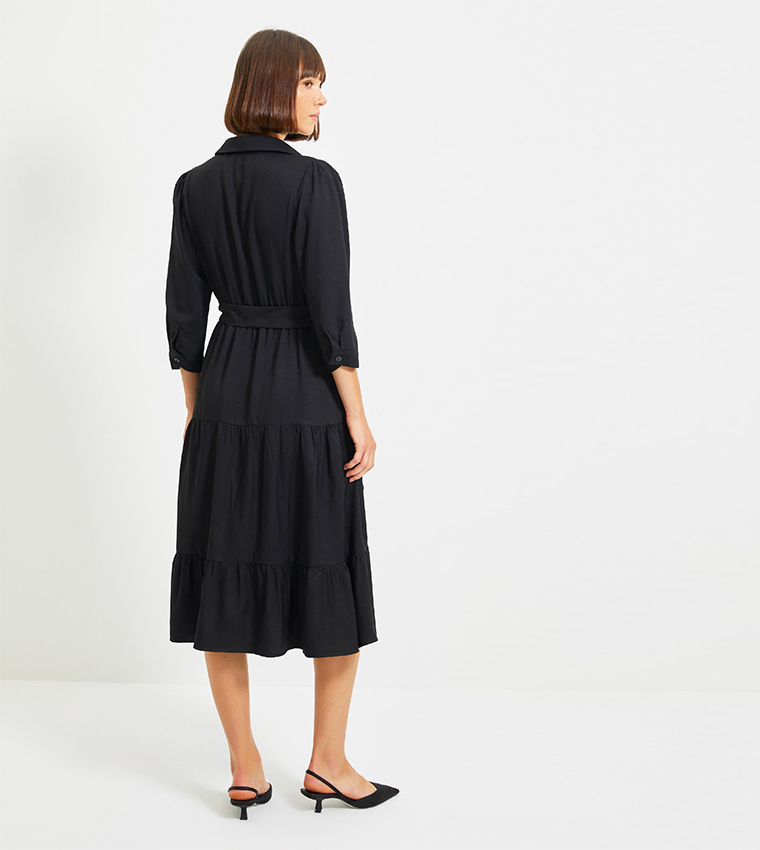 Buy Trendyol Black Belted Shirt Dress In Black | 6thStreet Qatar