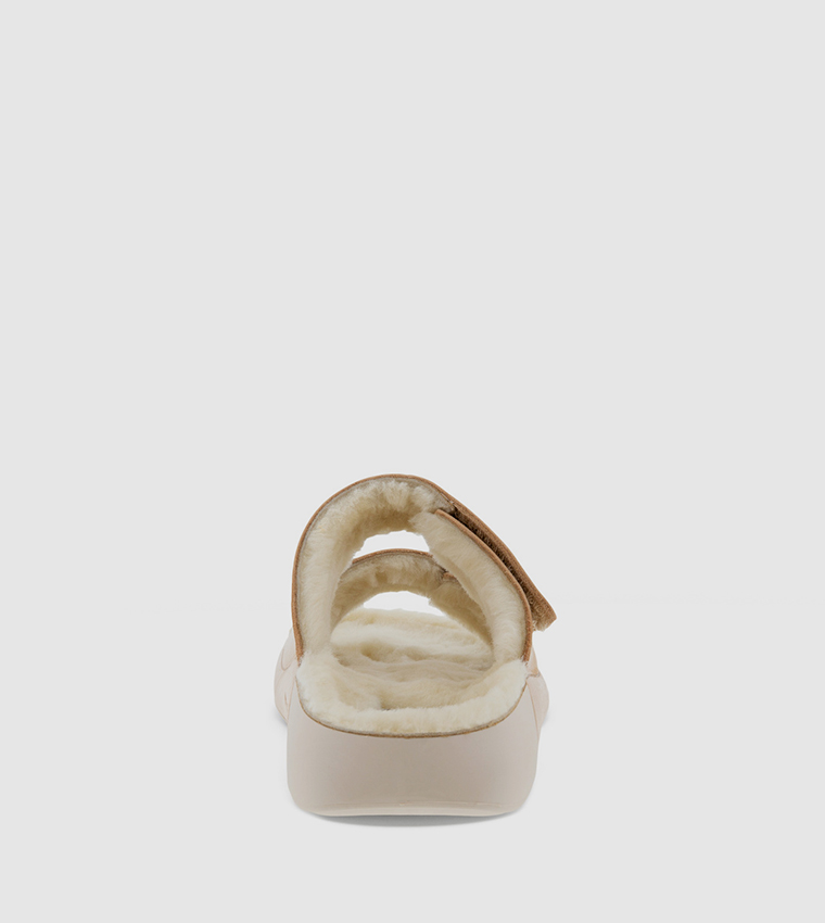 Buy ECCO Cozmo 2nd Plush Double Strap Flat Sandals In Beige | 6thStreet UAE