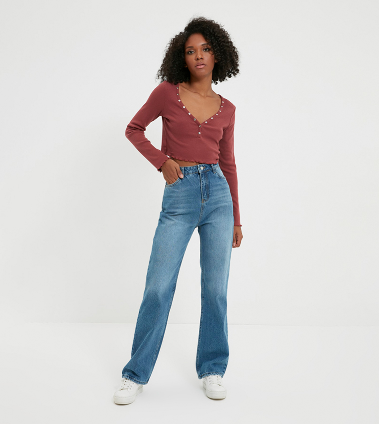 Buy Trendyol High Waist 90'S Wide Leg Jeans In Blue | 6thStreet Saudi ...