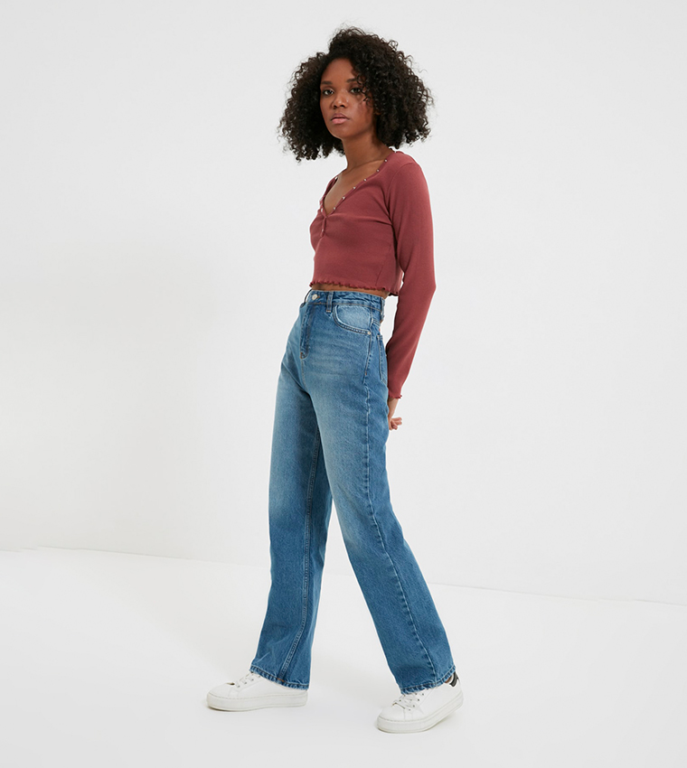 Buy Trendyol High Waist 90'S Wide Leg Jeans In Blue | 6thStreet Saudi ...