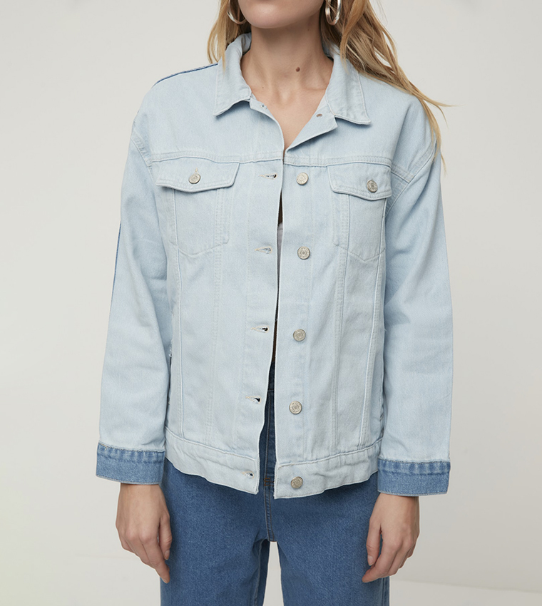 Buy Trendyol Color Block Denim Jacket In Blue | 6thStreet Oman