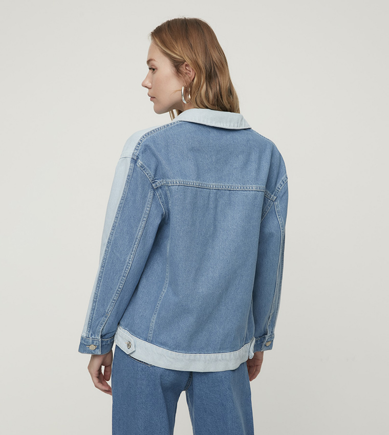 Buy Trendyol Color Block Denim Jacket In Blue | 6thStreet Qatar