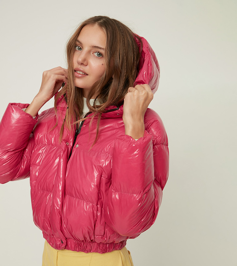 Buy Trendyol Oversize Hooded Shiny Inflatable Coat In Pink | 6thStreet ...