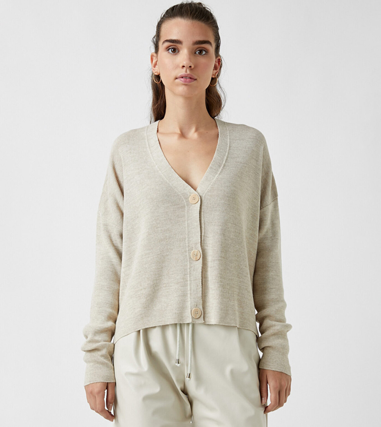 Buy Koton Solid Crop Cardigan In Beige | 6thStreet Oman