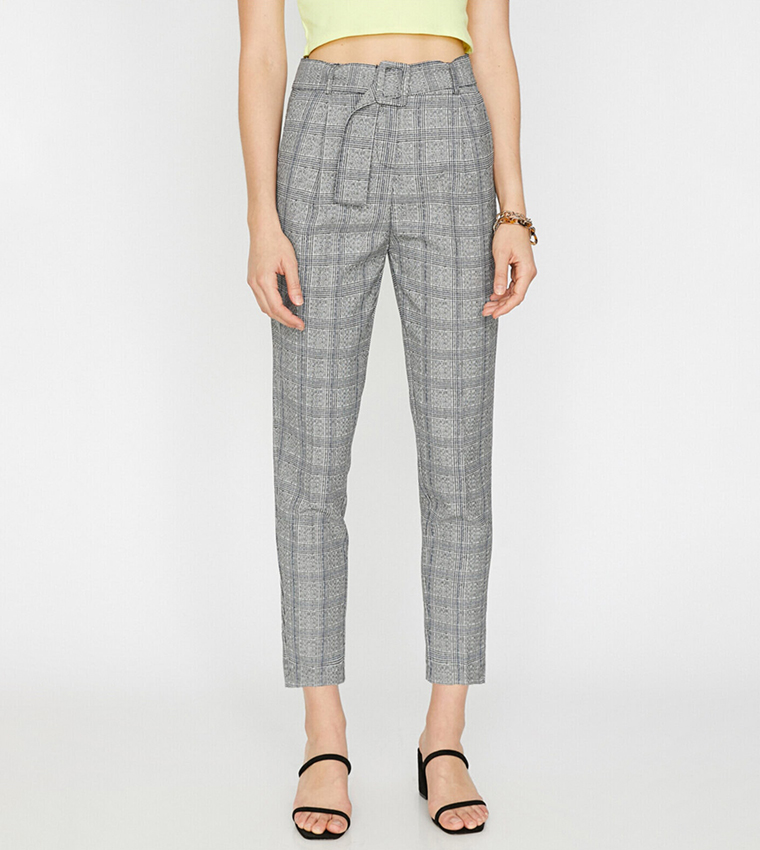 Buy Koton Ankle Length Check Pant In Grey | 6thStreet UAE