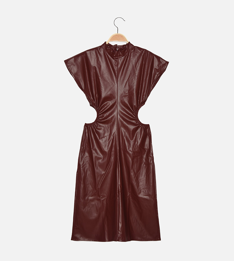 Buy Trendyol Claret Red Cut Out Detailed Stand Collar Dress In Burgundy ...