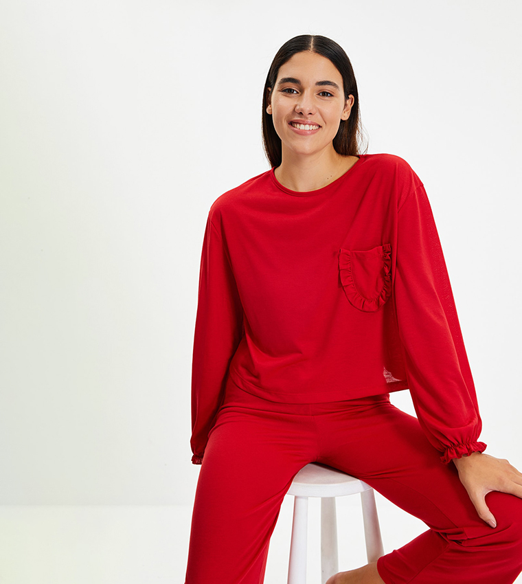 Buy Trendyol Relaxed Fit Night Suit In Red | 6thStreet Qatar
